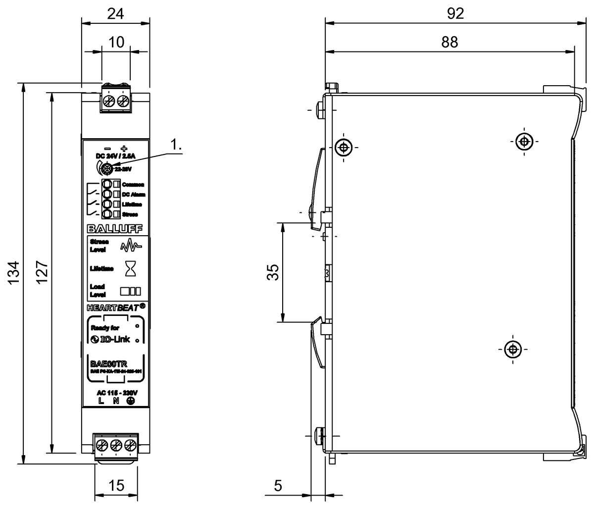 BAE00TR (BAE PS-XA-1W-24-025-101) Heartbeat® power supply units with IO ...