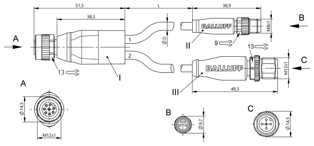 BCC0KTT (BCC M418-M314-M415-U2103-003) Latiguillos Y - BALLUFF Mexico