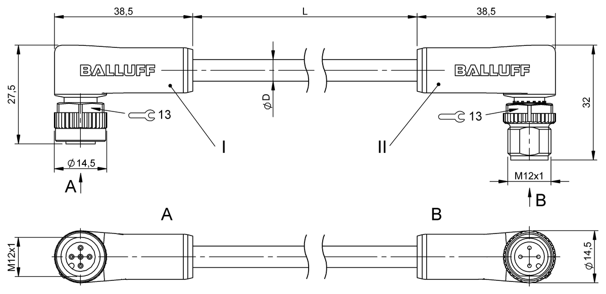 BCC0KWR (BCC M425-M424-3A-304-PX0475-050) Double-ended cordsets ...
