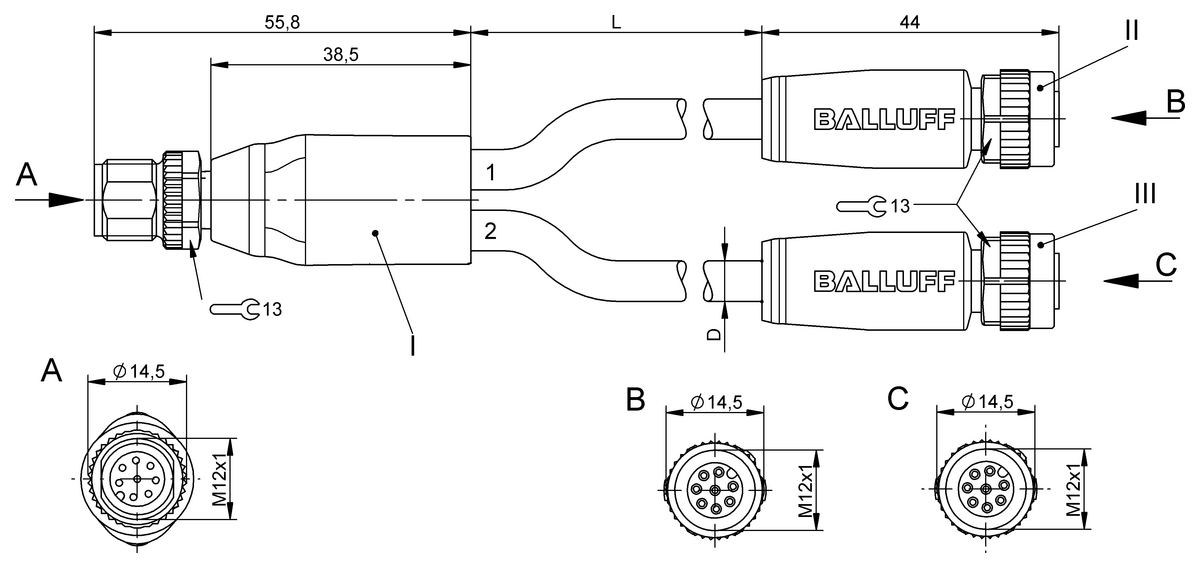 BCC0KY0 (BCC M418-M418-M418-U2104-003) Y-splitters - BALLUFF Thailand