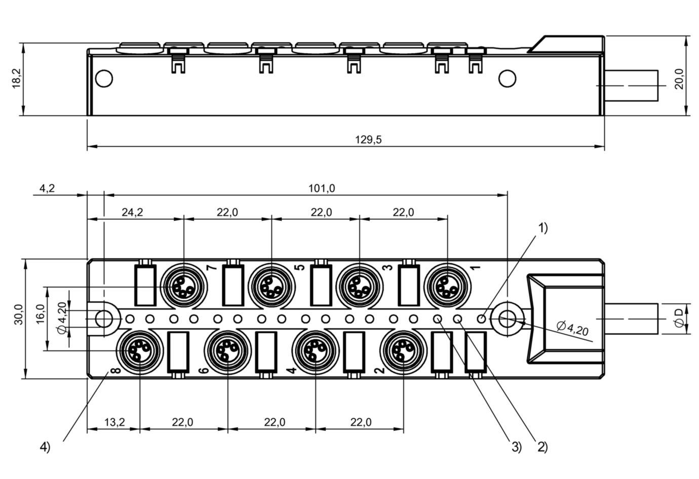 BPI003M (BPI 8M304P-2K-00-KPXK0-100) Junction blocks - BALLUFF