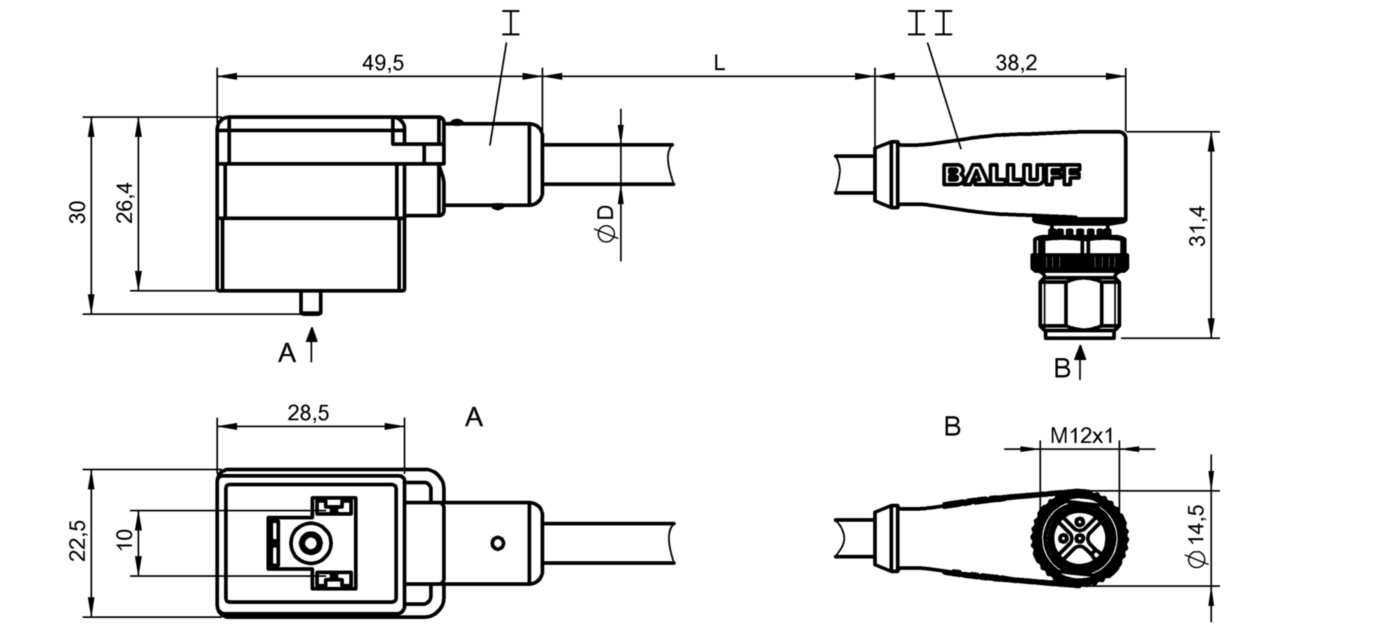 BCC069Z (BCC VB23-M423-3E-667-PX0350-010) Double-ended cordsets - BALLUFF