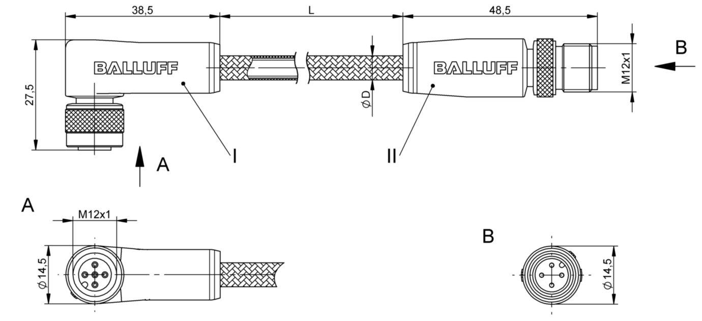 BCC0EL7 (BCC W425-W414-3A-304-FW9434-003) Double-ended cordsets - BALLUFF