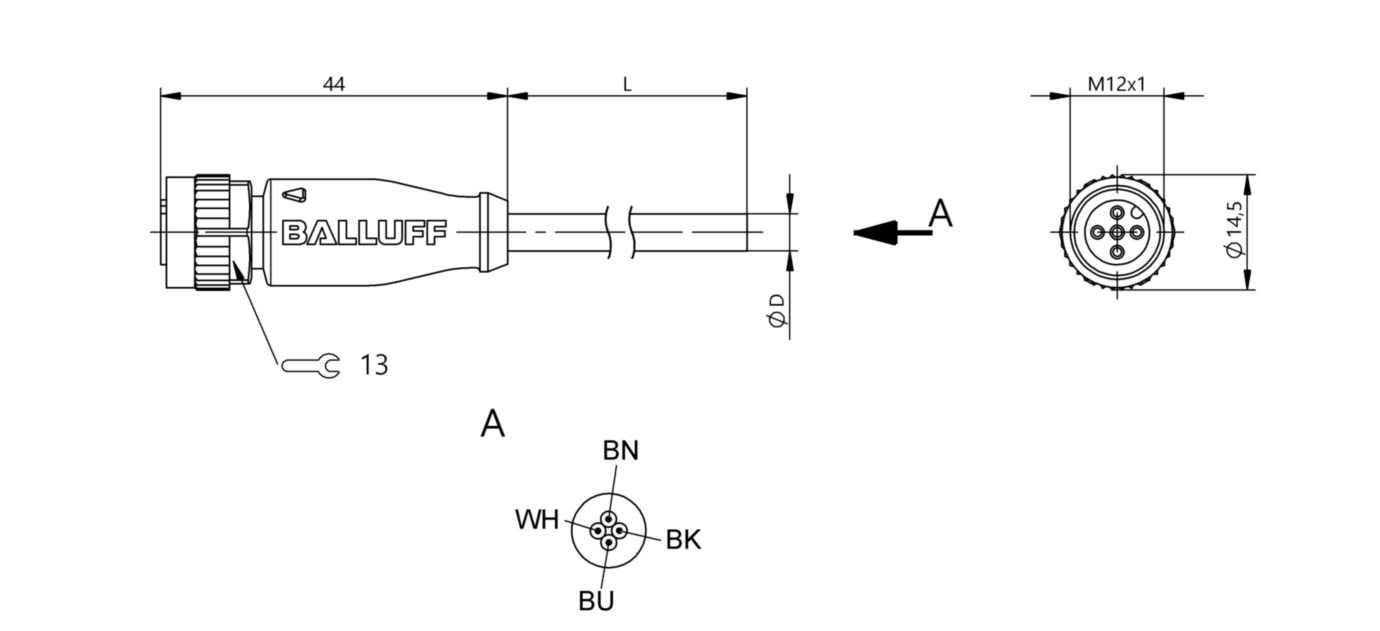 BCC0KZT (BCC M415-0000-1A-003-PX0434-100-C028) 单头线缆 - BALLUFF