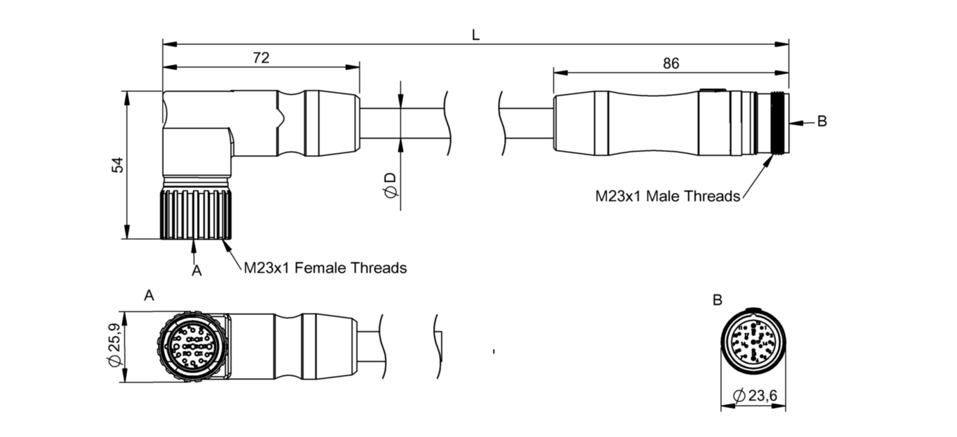 BCC0FZE (BCC M62L-M61L-30-350-PX0LP5-100) 双头连接电缆 - BALLUFF
