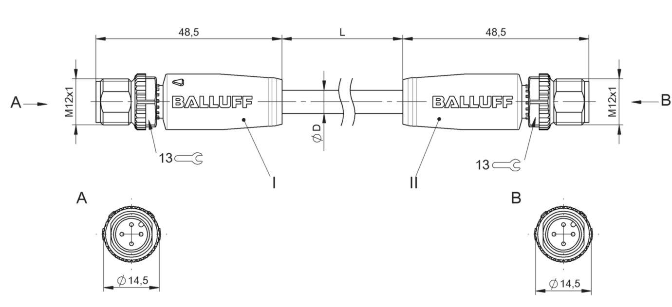 BCC0HUM (BCC M414-M414-6A-337-VS24N7-300) Double-ended cordsets - BALLUFF