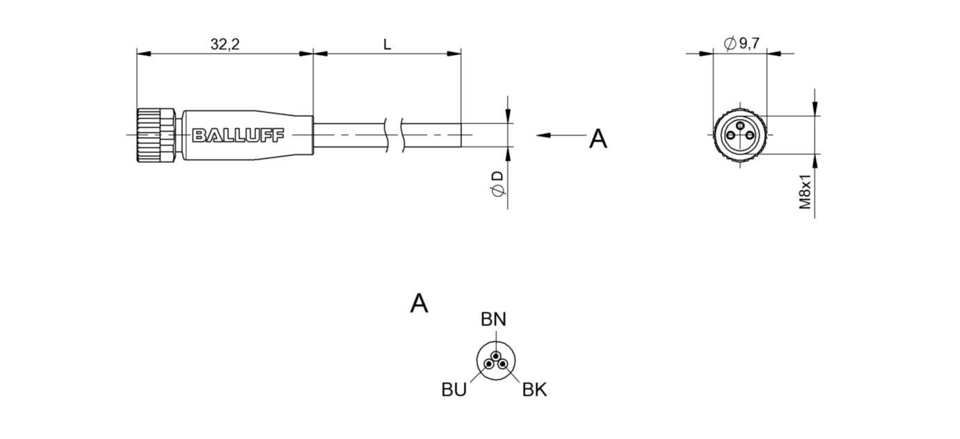 BCC0JN1 (BCC M313-0000-10-004-PX0334-050-C028) 片端コネクタケーブル - BALLUFF