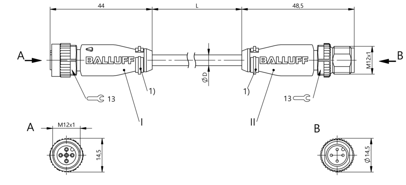 BCC0JH1 (BCC M415-M414-3A-648-PX0334-050-C048) 双头连接电缆 - BALLUFF