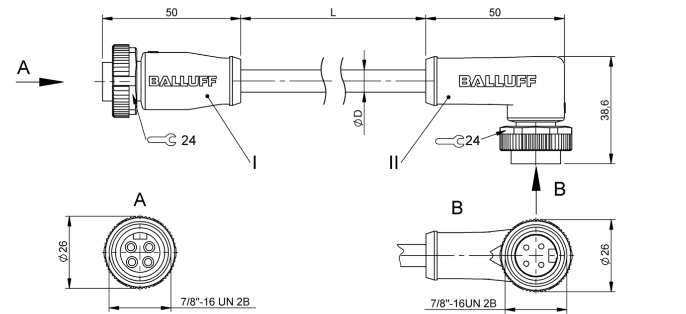 BCC09K9 (BCC A314-A324-70-346-VX44W6-050) Double-Ended Cordsets - BALLUFF