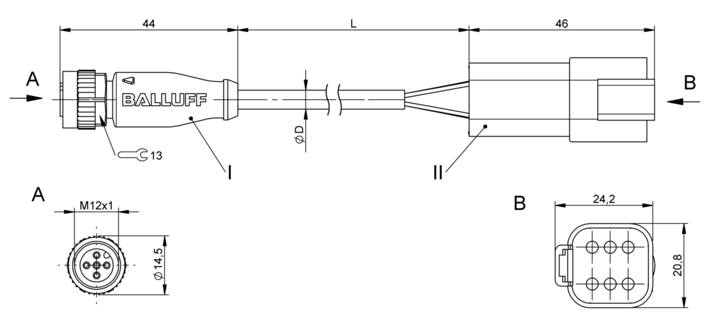 BCC0LMR (BCC M415-HD36-3A0-312-PX0534-1D5) Double-ended cordsets - BALLUFF