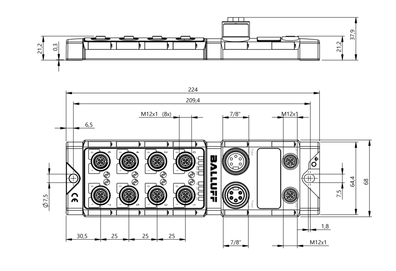 BNI00HA (BNI ECT-508-005-Z015) Network blocks for EtherCAT - BALLUFF
